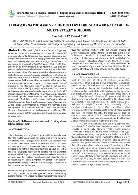 Pdf Irjet Linear Dynamic Analysis Of Hollow Core Slab And Rcc Slab Of Multi Storey Building