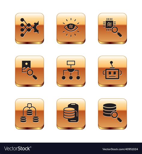 Set Neural Network Server Data Cloud Technology Vector Image