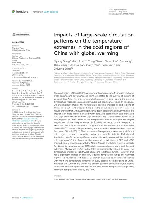 Pdf Impacts Of Large Scale Circulation Patterns On The Temperature Extremes In The Cold