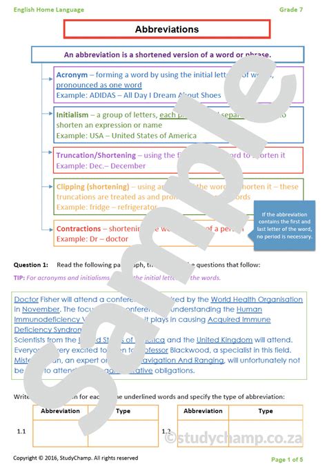 Abbreviations Worksheets