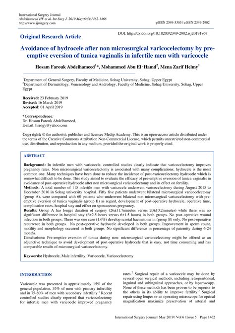 Pdf Avoidance Of Hydrocele After Non Microsurgical Varicocelectomy By