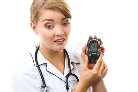 Shocked Woman Holding Glucometer Measuring Sugar Level Concept Of Diabetes Stock Image Image