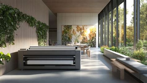 Large Format Printer In Modern Architectural Setting Stock Illustration