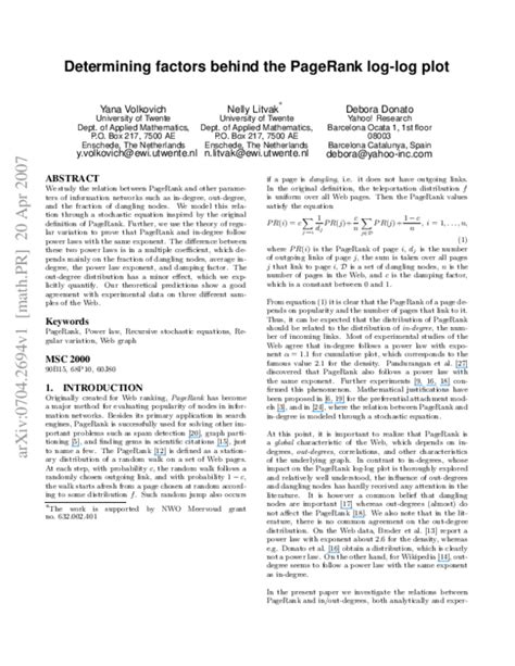 Pdf Determining Factors Behind The Pagerank Log Log Plot
