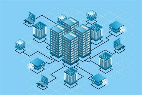 concept of data network management vector isometric map with business