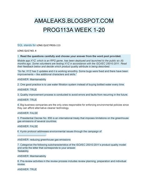 Prog113a Grade 12 Week1 20 Amaleaksblogspot Prog113a Week 1 Sql Stands For Long Quiz Prog