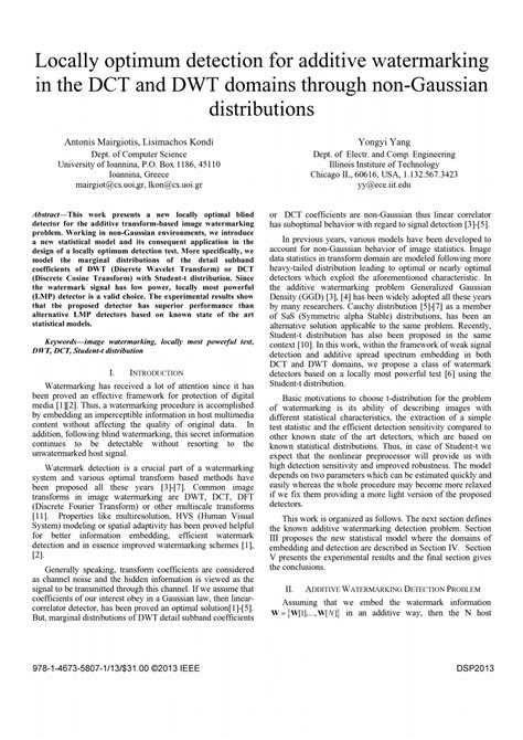 Pdf Locally Optimum Detection For Additive Watermarking In The Dct