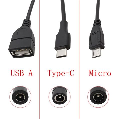 1pcs Usb Micro Male Type C Plug Usb Female Socket To 5 5mm X 2 1mm