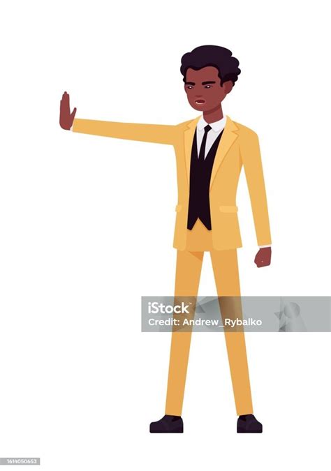 아프리카계 미국인 노란 양복 남자 코미디언 컨설턴트 스탠딩 스톱 포즈 Performing Arts Event에 대한 스톡 벡터 아트 및 기타 이미지 Performing