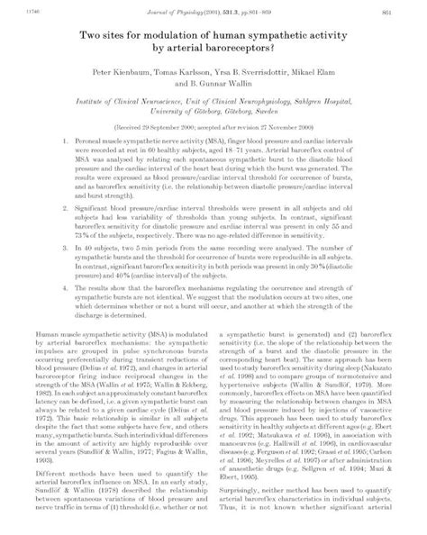Pdf Two Sites For Modulation Of Human Sympathetic Activity By Arterial Baroreceptors