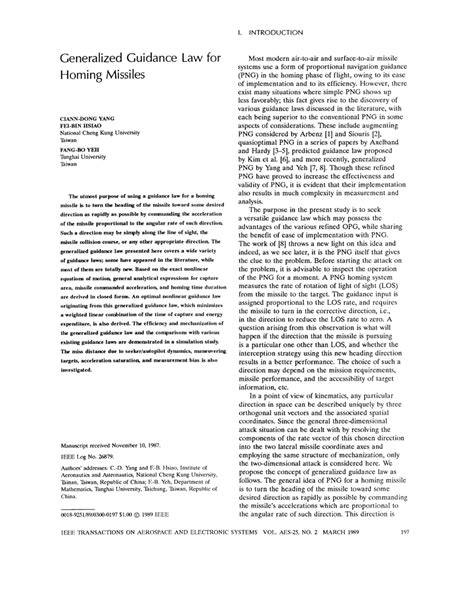 Pdf Generalized Guidance Law For Homing Missiles