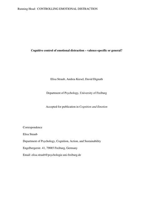 Pdf Cognitive Control Of Emotional Distraction Valence Specific Or General