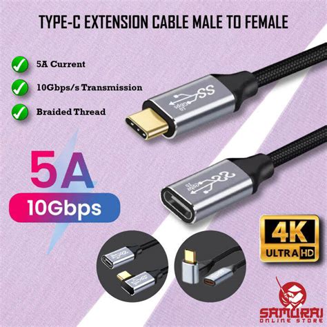 Usb C W Type C Extension Cable Usb Male To Female Extending Wire Extender Cord Connector