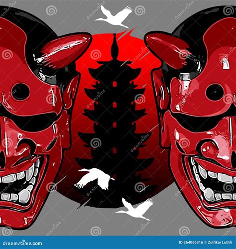Kabuki Mask Illustration Red Devil Face Illustration Head Of Red