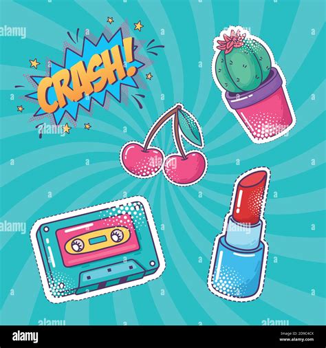 Pop Art Element Sticker Icon Set Vector Illustration Stock Vector