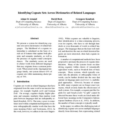 Identifying Cognate Sets Across Dictionaries Of Related Languages Acl
