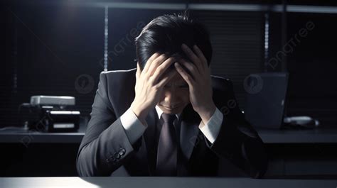 어둠 속에서 소송에서 사업가의 사무실에서 스트레스 컴퓨터 앞에서 머리를 들고 있는 사업가 고화질 사진 사진 플래시 사진 배경 일러스트 및 사진 무료 다운로드 Pngtree