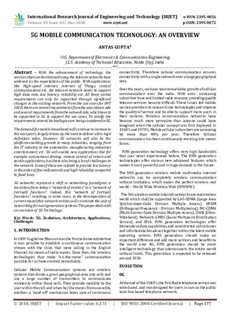 Pdf 5g Mobile Communication Technology An Overview