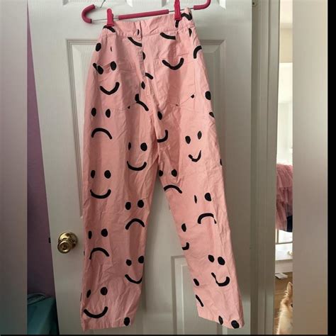 Lazy Oaf Happy Sad Pants In Pink Black Colors Only Depop