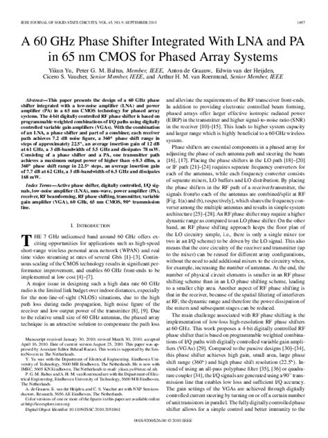 Pdf A 60 Ghz Phase Shifter Integrated With Lna And Pa In 65 Nm Cmos For Phased Array Systems