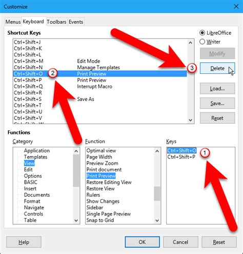 how to customize keyboard shortcuts in libreoffice