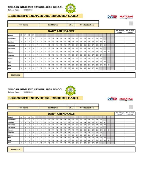 Learners Individual Record Card Back Pdf