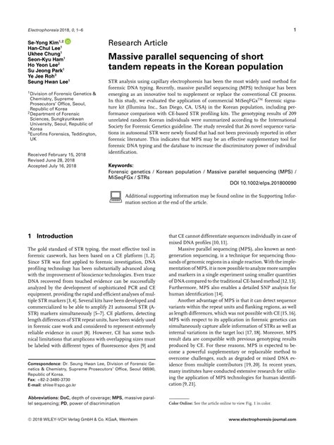 Pdf Massive Parallel Sequencing Of Short Tandem Repeats In Korean