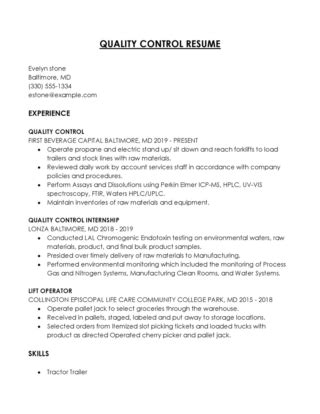 24 Quality Control Resume Examples Free Templates