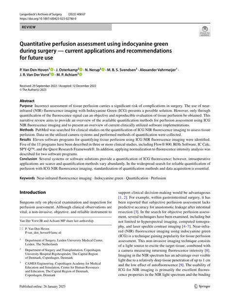 Pdf Quantitative Perfusion Assessment Using Indocyanine Green During
