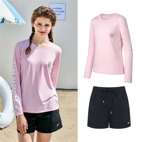 레이지비 🚀오늘도착 멀티 쿨링 드라이 레터링 루즈핏 여성 래쉬가드 상하세트 브러쉬드핑크