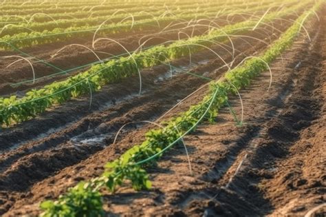 Premium Ai Image Drip Irrigation Plants In The Field Closeup