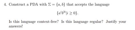 solved construct a pda with Σ {a b} that accepts the
