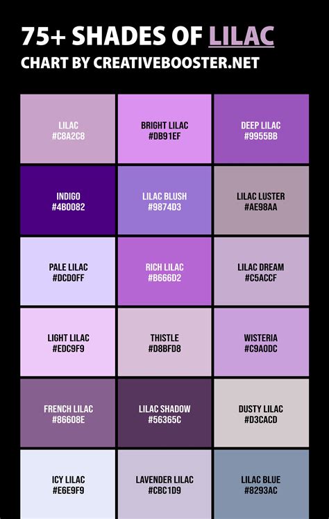 75 Shades Of Lilac Color Names Hex Rgb And Cmyk Codes Purple