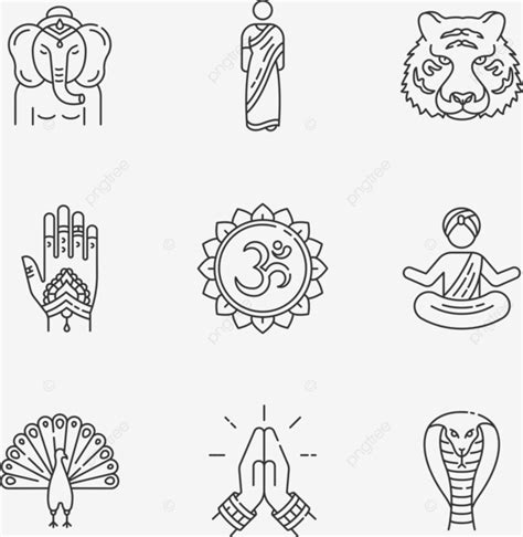 Linear Icon Set Of Pixelperfect Indian Spiritual Symbols Vector Contour Thin Religion Png And