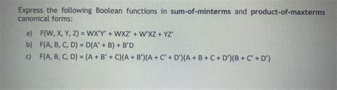 Solved Express The Following Boolean Functions In