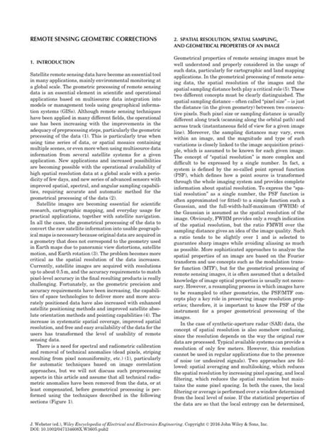 Remote Sensing Geometric Corrections 2 Spatial Resolution Spatial