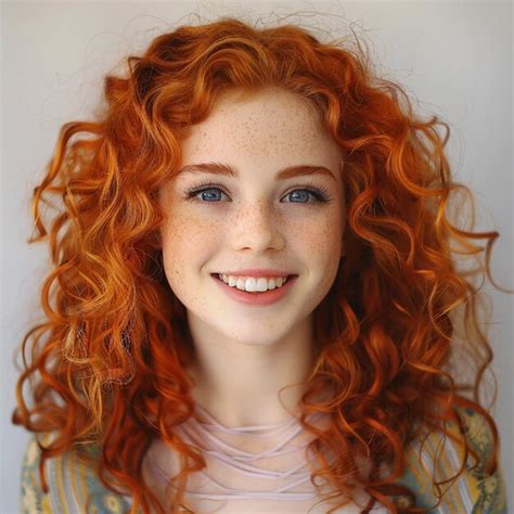 Premium Photo Cute Girl Smiling With Curly Red Hair Real