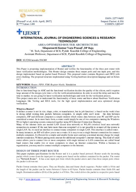 Pdf Area Optimized Router Architecture Ijesrt Journal