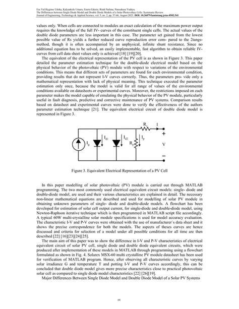 The Differences Between Single Diode Model And Double Diode Models Of A Solarpdf