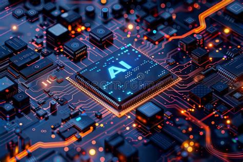 Close Up Of Ai Processor With Blue And Orange Light Generative Ai Stock Illustration