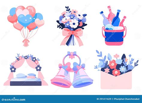 Hand Drawn Wedding Objects In A Wedding Concept In Flat Style Stock