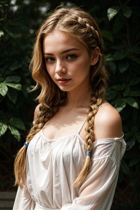 A Portrait Of A Blonde Girl With Long Braids Seaart Ai