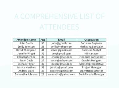 Free Attendee List Templates For Google Sheets And Microsoft Excel Slidesdocs