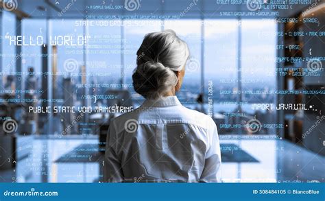 Senior Woman Programmer Engaged In Lisp Ai Engineering Stock