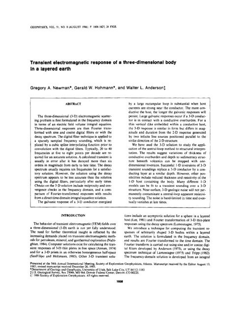 Transient Electromagnetic Response Of A Three Dimensional Body In A