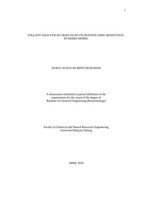 Pdf I Foulant Analysis In Cross Flow Filtration Using Dokumentips