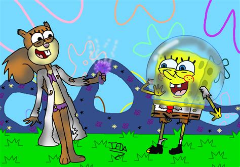 Spongebob And Sandy Kissing Drawing