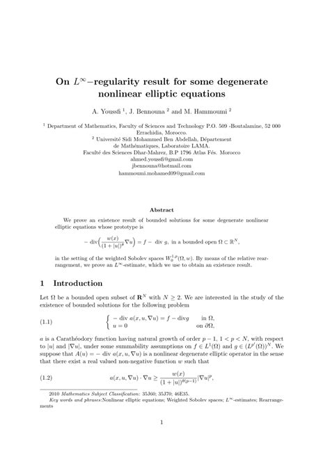 Pdf On L ∞ Regularity Result For Some Degenerate Nonlinear Elliptic Equations