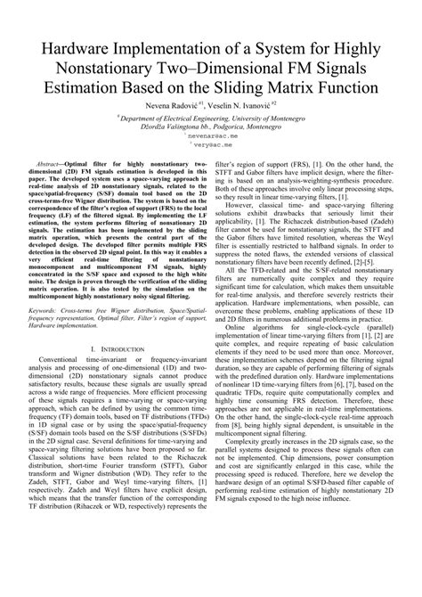 Pdf Hardware Implementation Of A System For Highly Nonstationary Two