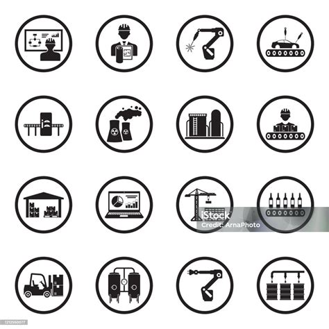 산업 공정 아이콘입니다 원에서 검은 색 플랫 디자인입니다 벡터 일러스트레이션 로봇에 대한 스톡 벡터 아트 및 기타 이미지 로봇 산업용 로봇팔 아이콘 세트 Istock